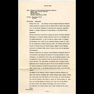 Press release of Division 9 police-community relations committee ...