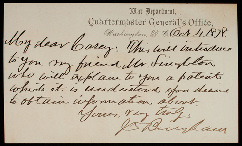 General Bingham to Thomas Lincoln Casey, October 4, 1878 - Digital ...