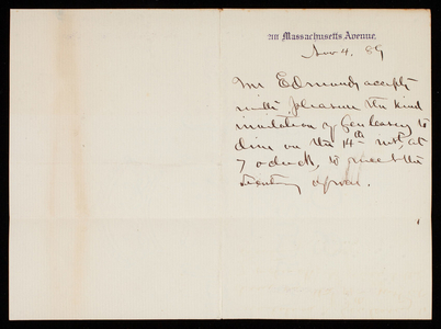 Senator Edmunds to Thomas Lincoln Casey, November 4, 1889 - Digital ...