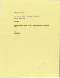 Memorandum from Mark H. McCormack to Jay Michaels, Arthur Rosenblum ...
