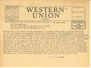 Telegram from W. E. B. Du Bois to United States Department of State ...