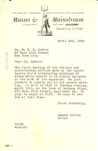 Letter from Masses and Mainstream to W. E. B. Du Bois - Digital ...