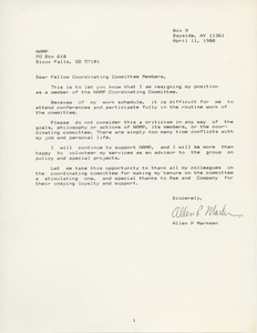 Letter from Allen P. Markman to the National Alliance of Mental ...