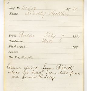 Tewksbury Almshouse Intake Record: Kelliher, Timothy - Digital Commonwealth
