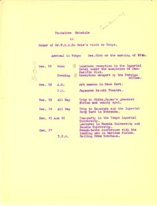 Tentative Schedule in honor of Dr. W. E. B. Du Bois's visit in Tokyo ...