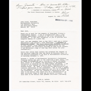 Letter from Ruth M. Batson and Juanita Wade to John Curry about The ...
